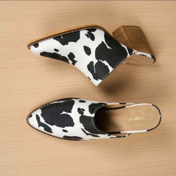 Shoes | New Womens Cow Print Stacked Leather Heel Pointed Toe Slipon ...